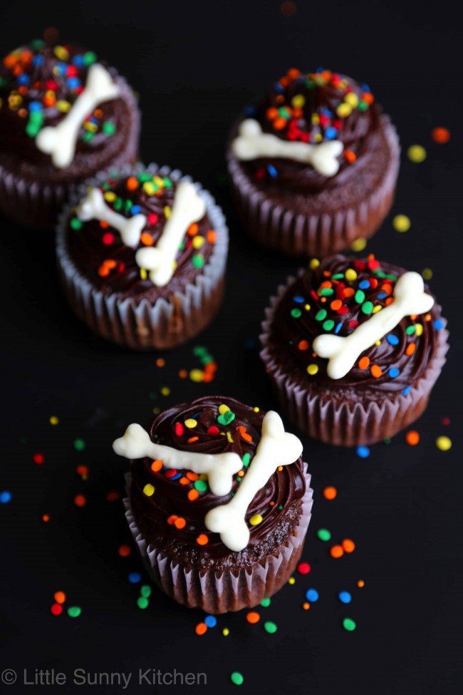 Halloween Chocolate Cupcakes with Bones - Little Sunny Kitchen