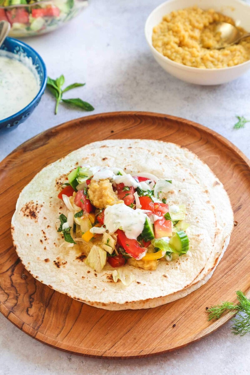 Vegan Lentil Wraps With Fresh Salad & Yogurt Garlic Sauce Recipe