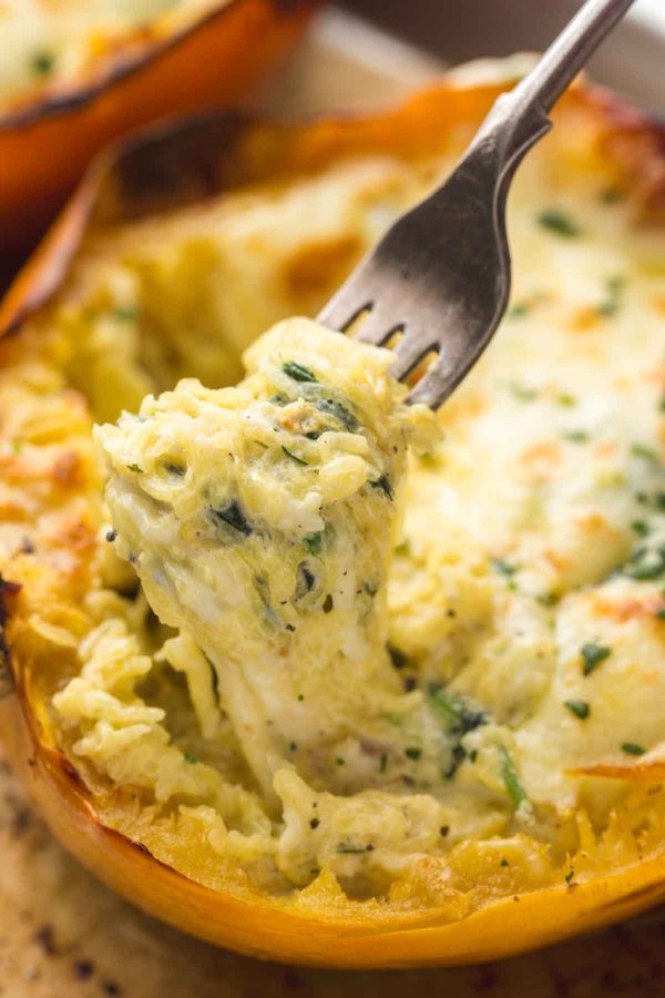 Cheesy Spaghetti Squash with Spinach - Little Sunny Kitchen
