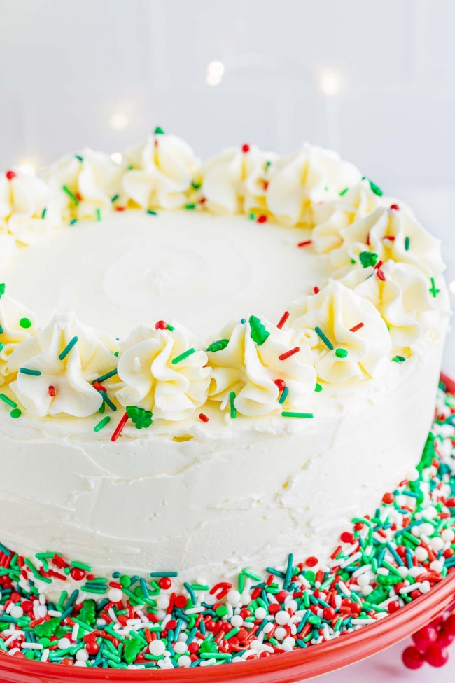 Christmas Layer Cake (Funfetti Cake from Scratch!) - Little Sunny Kitchen
