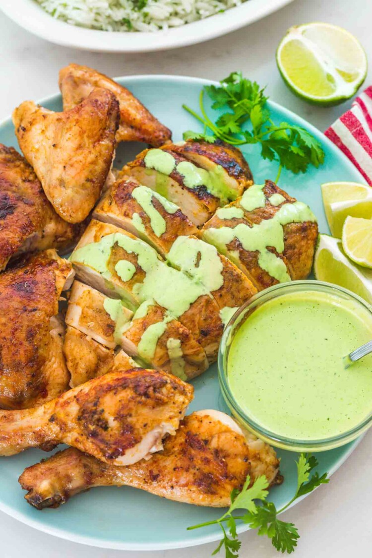 Peruvian Chicken with Green Sauce (Juicy Chicken!) - Little Sunny Kitchen