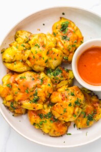 Easy Buffalo Cheesy Smashed Potatoes - Little Sunny Kitchen