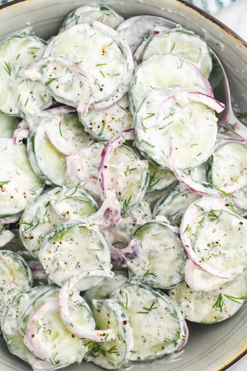 Creamy Cucumber Salad with Sour Cream - Little Sunny Kitchen