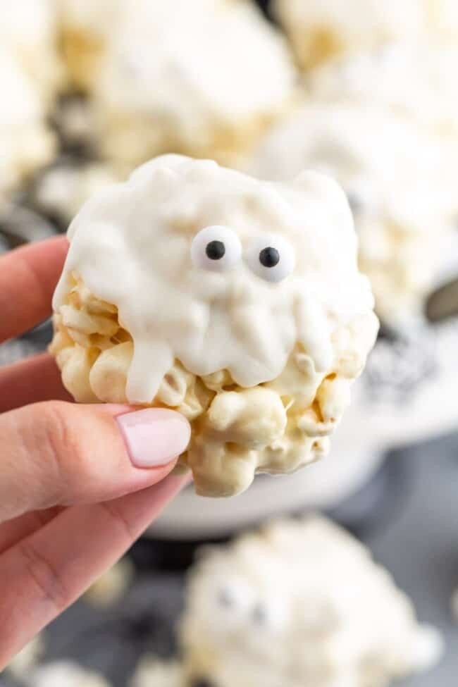 Cute Ghost Marshmallow Popcorn Balls - Little Sunny Kitchen