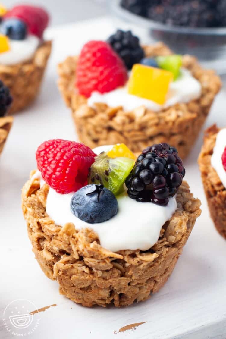 Baked Oatmeal Cups Filled with Yogurt - Little Sunny Kitchen