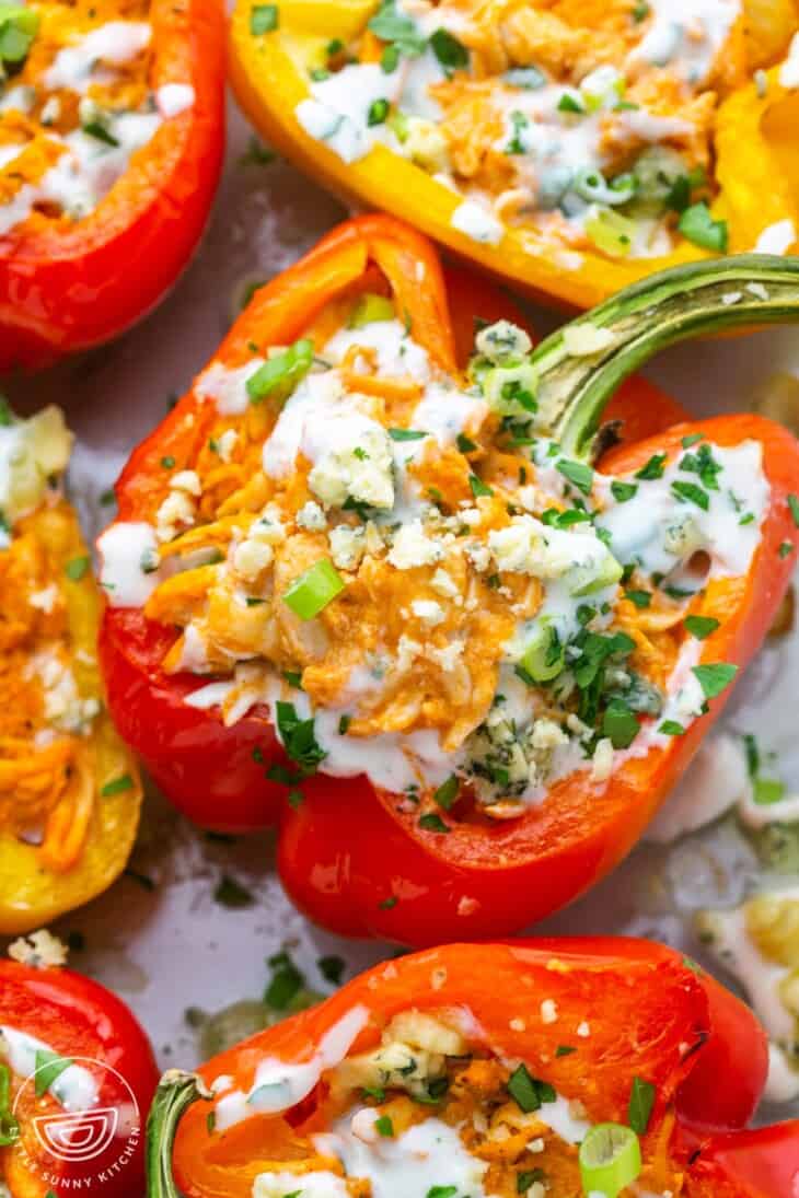 Buffalo Chicken Stuffed Peppers - Little Sunny Kitchen