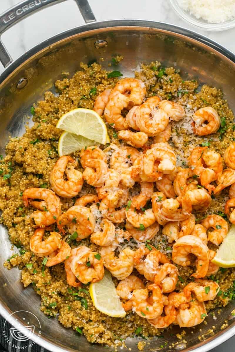 One Pan Garlic Butter Shrimp With Quinoa - Little Sunny Kitchen