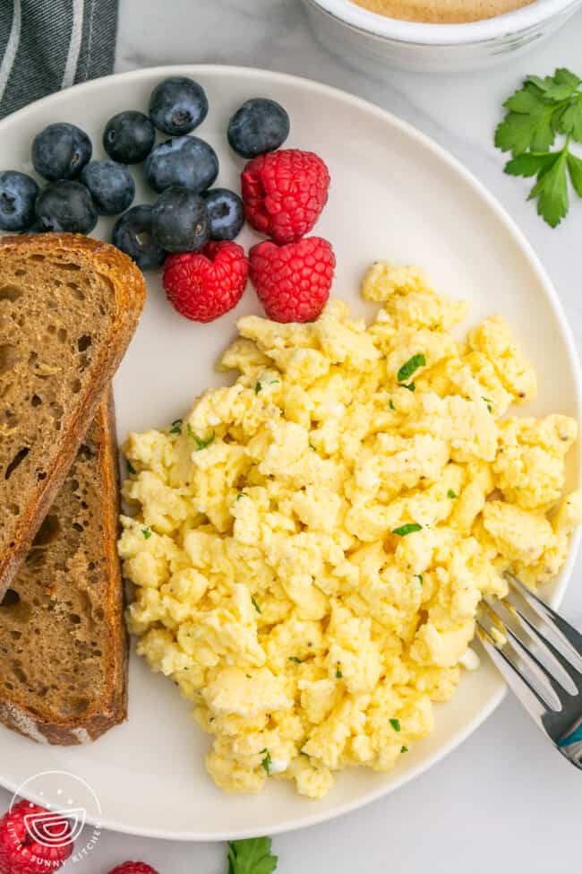 Fluffy Scrambled Eggs with Cottage Cheese - Little Sunny Kitchen