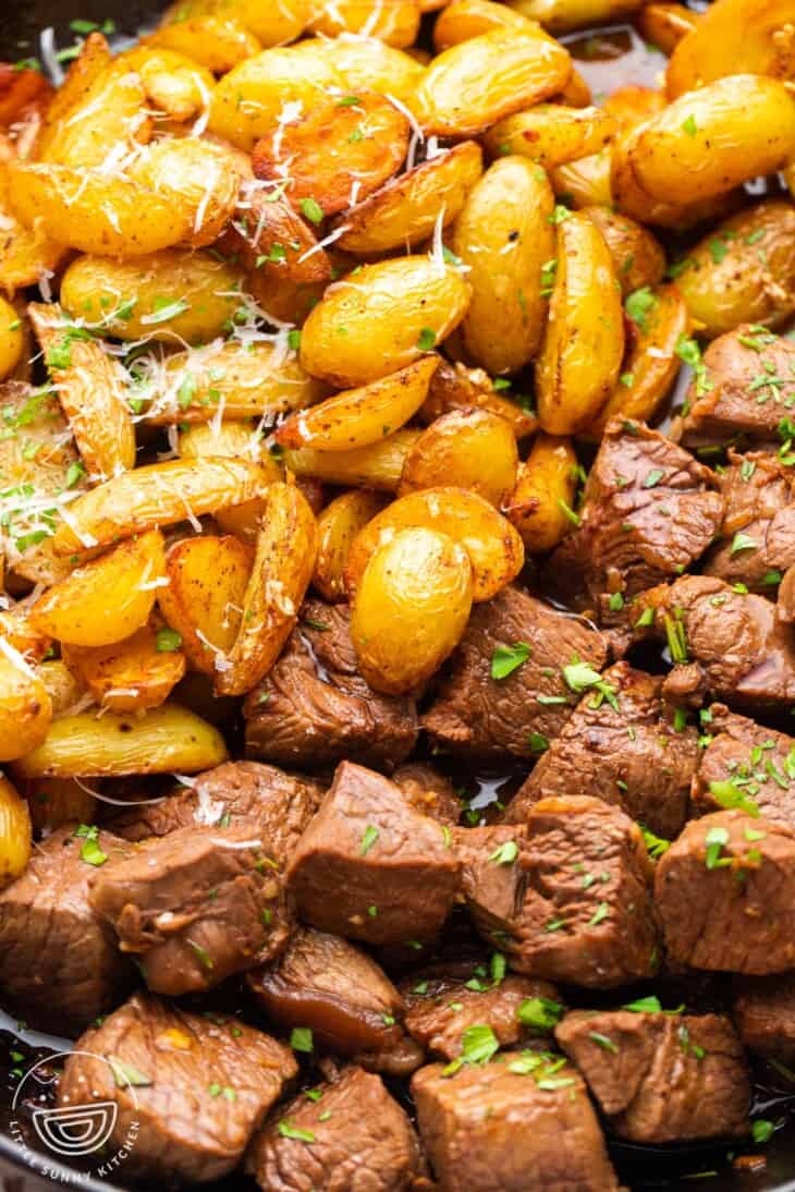 One Pan Garlic Butter Steak and Potatoes - Little Sunny Kitchen