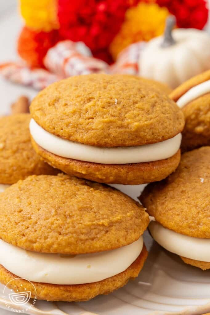 Easy Pumpkin Whoopie Pies with Cream Cheese Filling - Little Sunny Kitchen