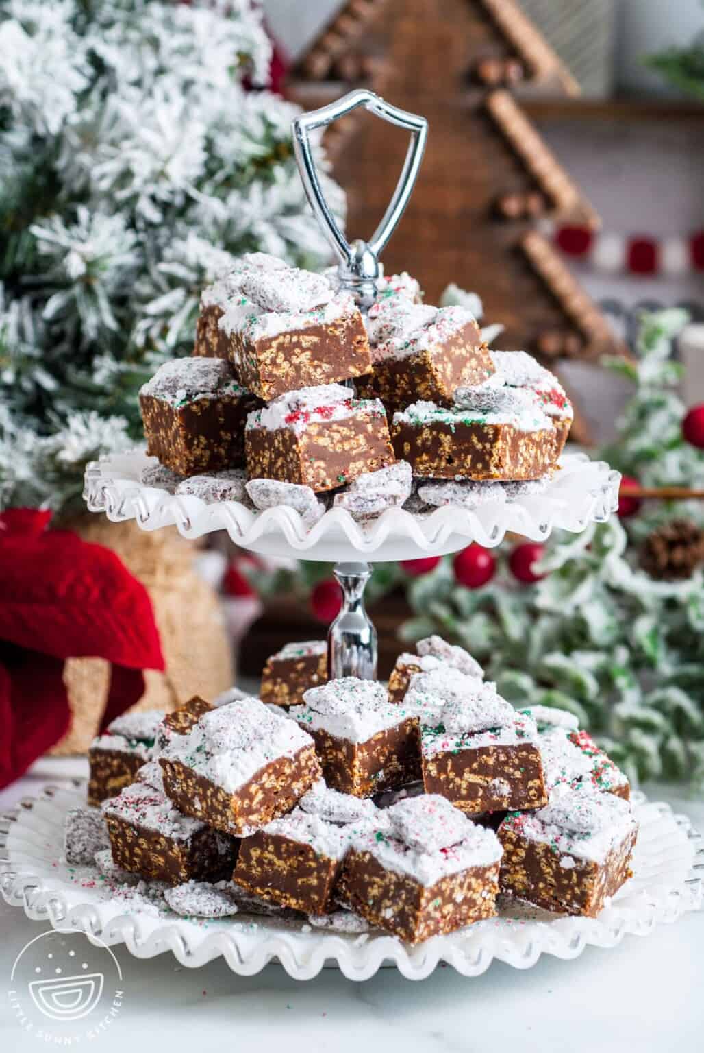 Puppy Chow Christmas Microwave Fudge - Little Sunny Kitchen