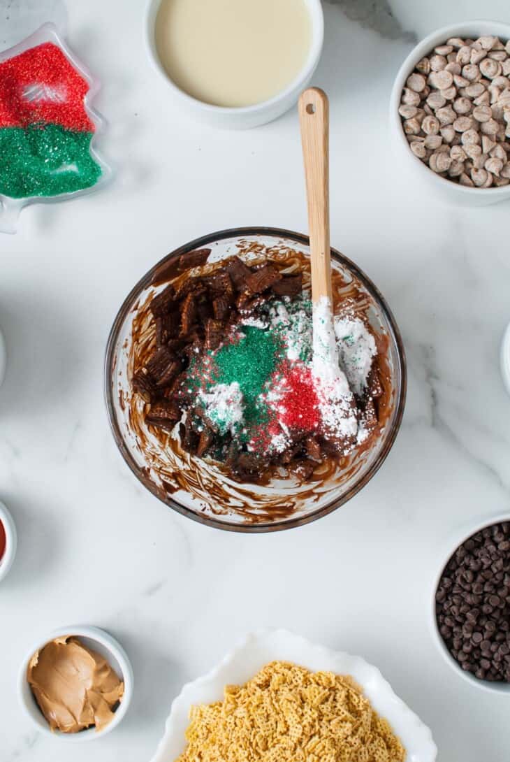 Puppy Chow Christmas Microwave Fudge - Little Sunny Kitchen