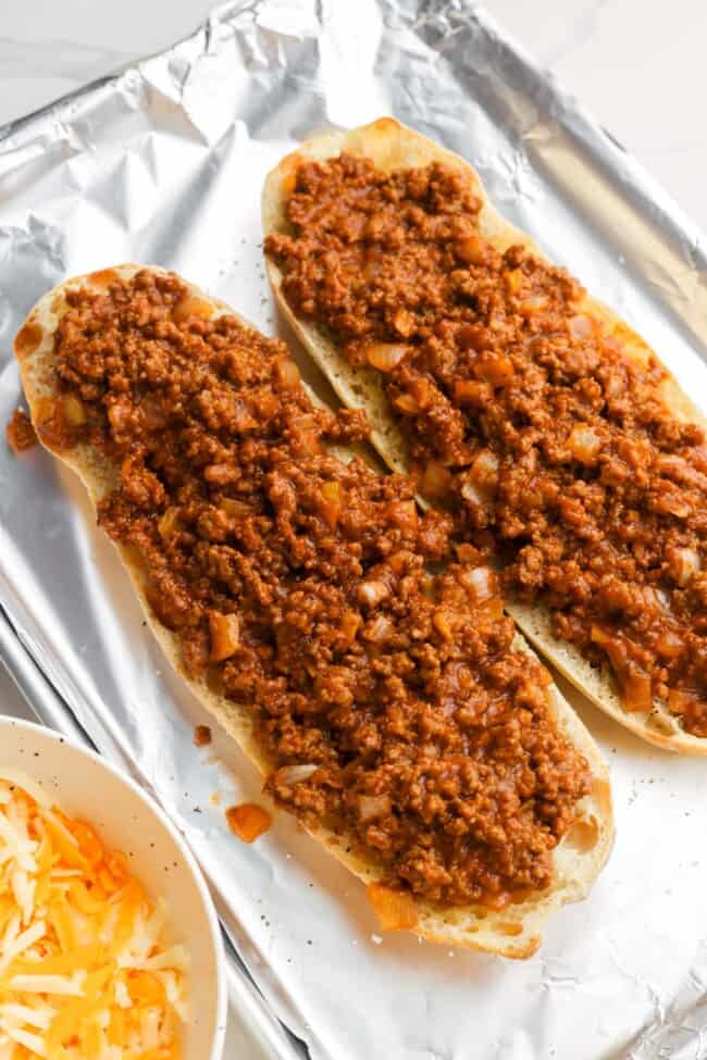 Cheesy Sloppy Joe Garlic Bread - Little Sunny Kitchen