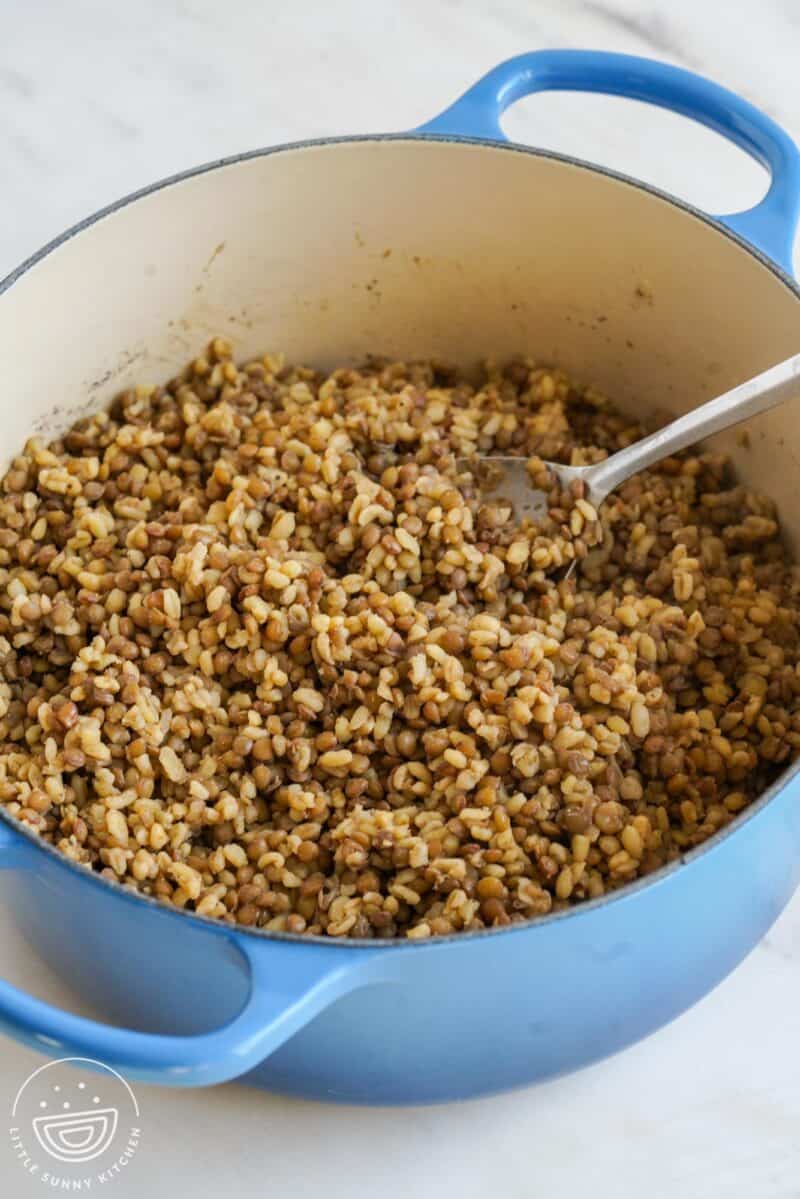 Mujadara with Bulgur Recipe (Lentils & Bulgur Pilaf)