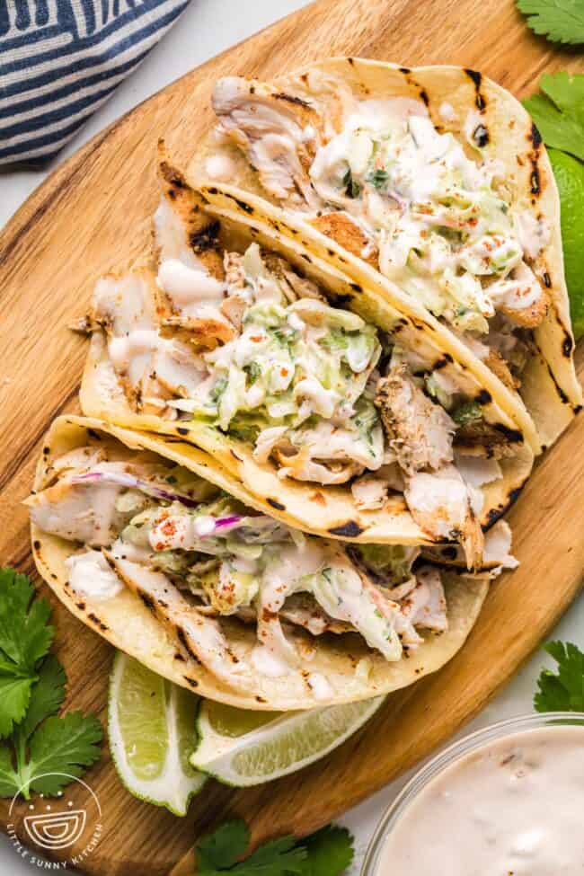 Mahi Mahi Fish Tacos with Creamy Slaw - Little Sunny Kitchen