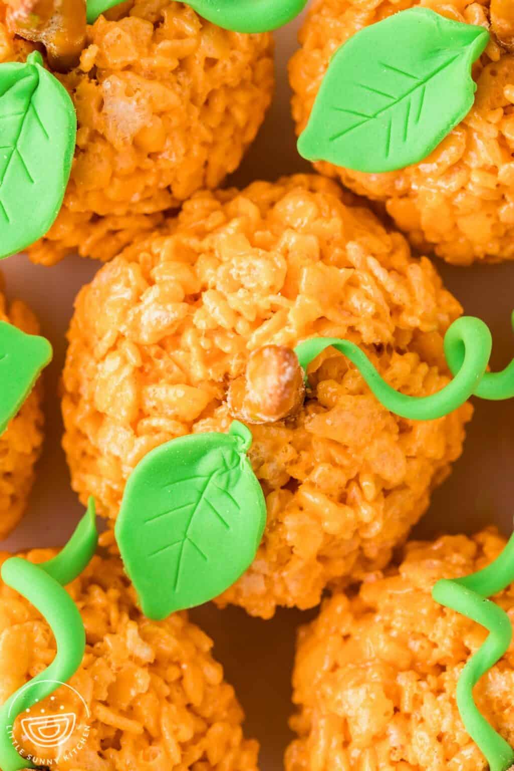 Pumpkin Shaped Rice Krispie Treats - Little Sunny Kitchen