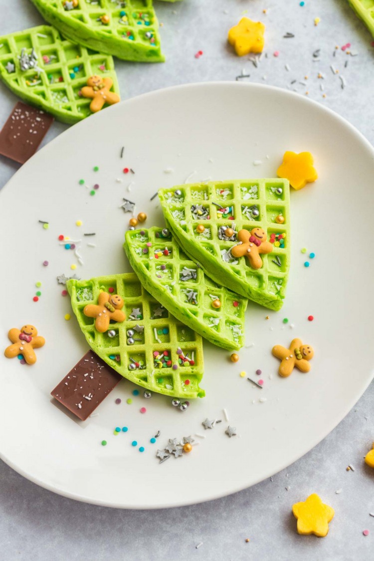 Christmas Tree Waffles - Little Sunny Kitchen